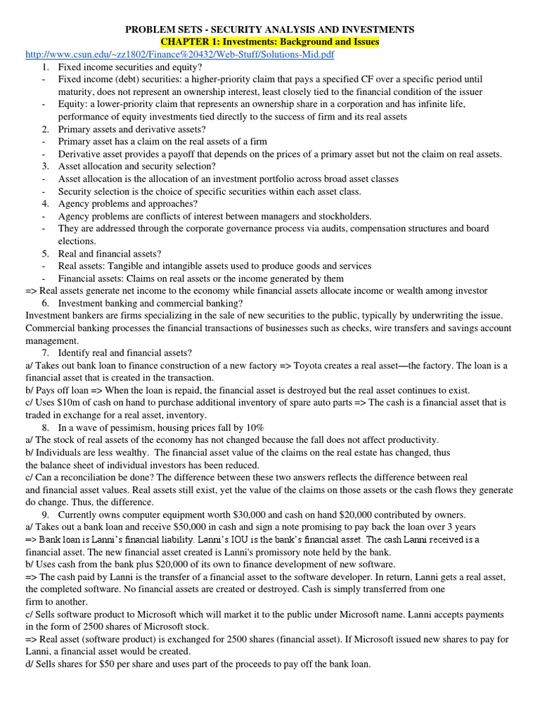 Problem Sets Security Analysis | PDF | Bonds (Finance) | Stocks