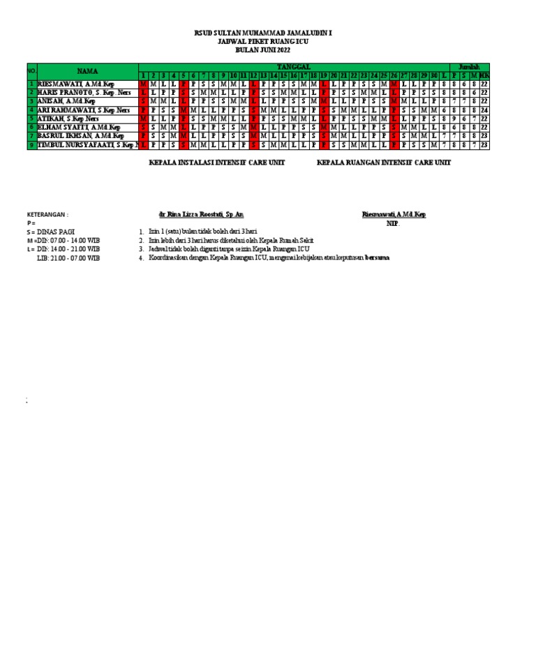 Jadwal Juni 2022 Icu | PDF