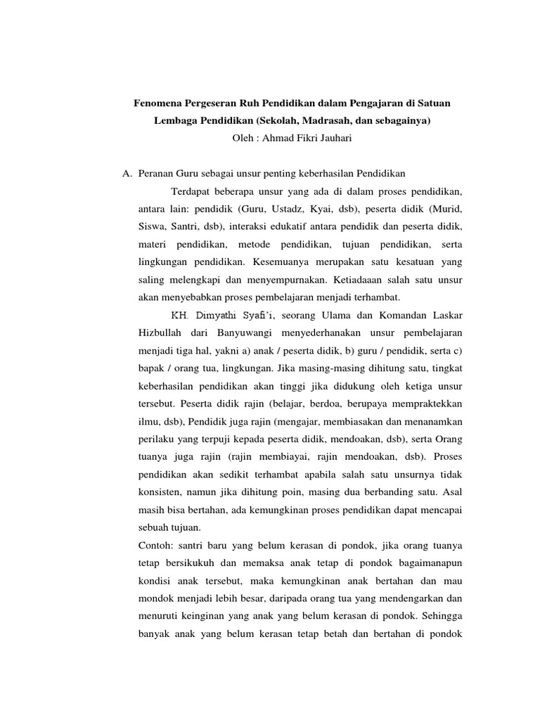 Pergeseran Ruh Pendidikan di Sekolah | PDF