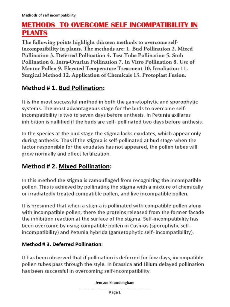 Methods of Self Incompatibility | PDF | Pollination | Fertilisation
