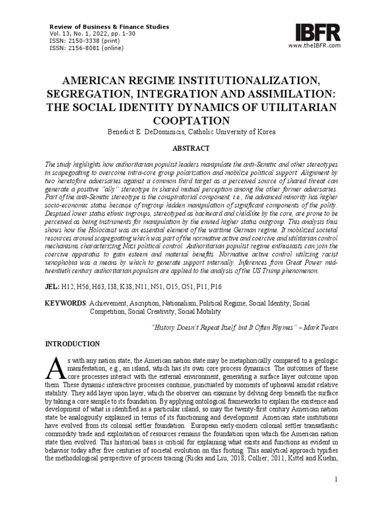 American Regime Institutionalization, Segregation, Integration and ...