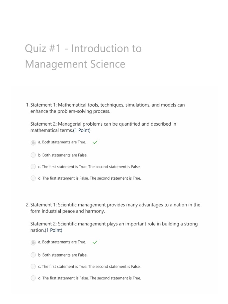 Management Science Quiz | PDF