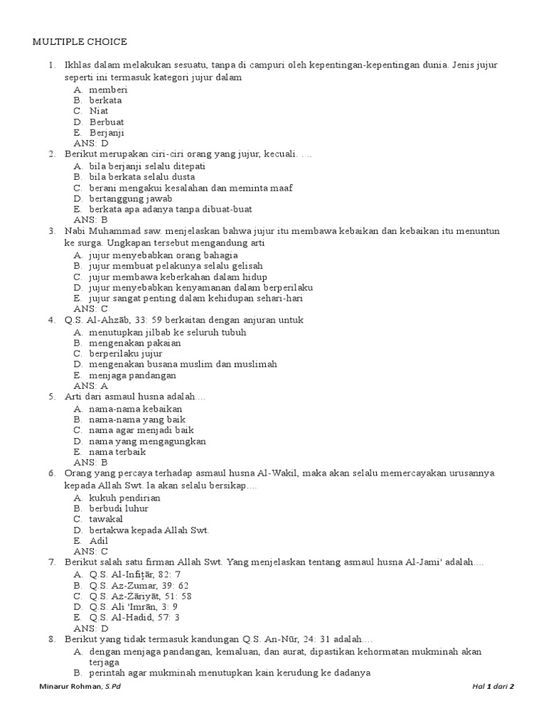 Soal PTS Semester Ganjil Kelas X 11-20 | PDF