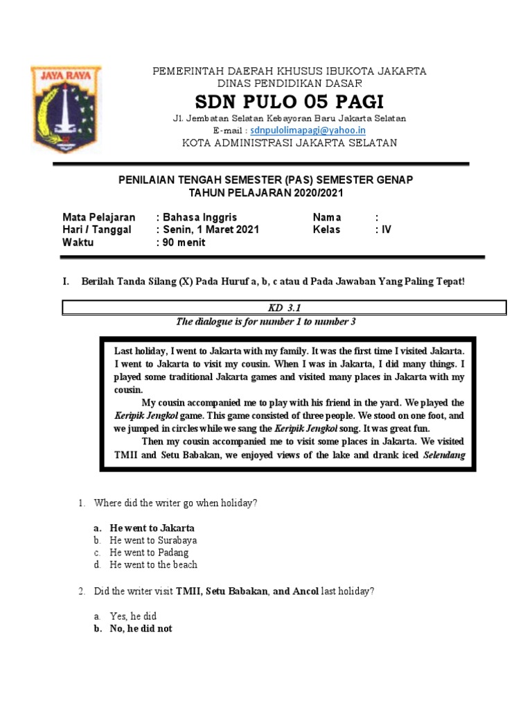 Student Progress Report for Mid-Semester English Assessment of Grade 4 ...
