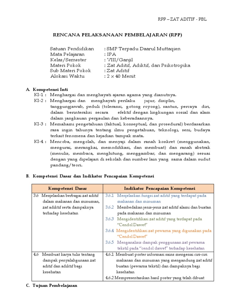 RPP PBL-Zat Aditif-REV2 | PDF