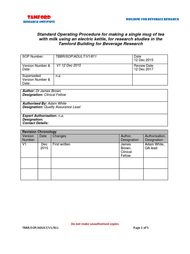 SOP Tea Making | PDF