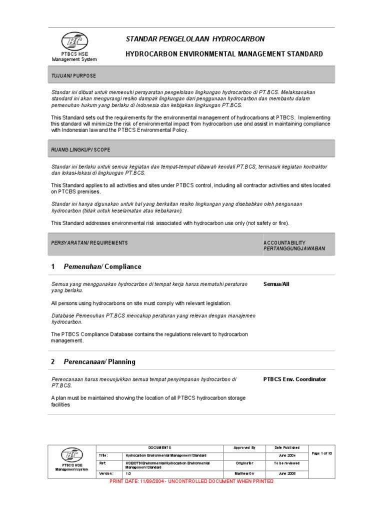 Hydrocarbon Environmental Management Standard | PDF