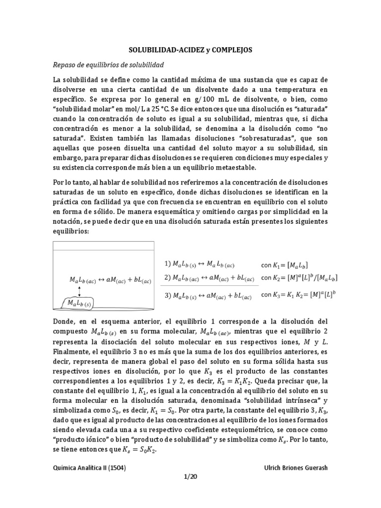 Solubilidad - Acidez y Complejos | PDF | Equilibrio químico | Solubilidad
