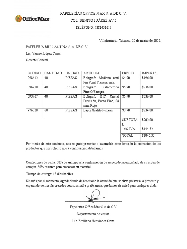 Cotización Ejemplo | PDF