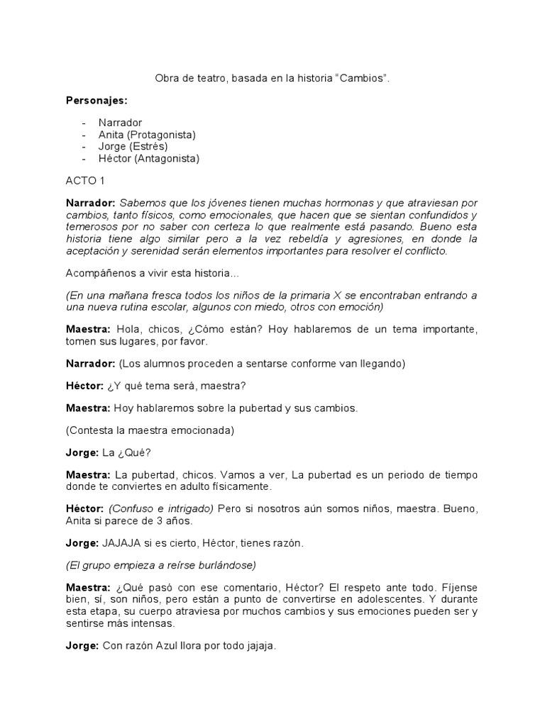 Obra de Teatro, Basada en La Historia "Cambios" | PDF | Pubertad