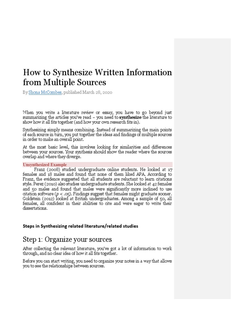 How To Synthesize Written Information From Multiple Sources | PDF ...