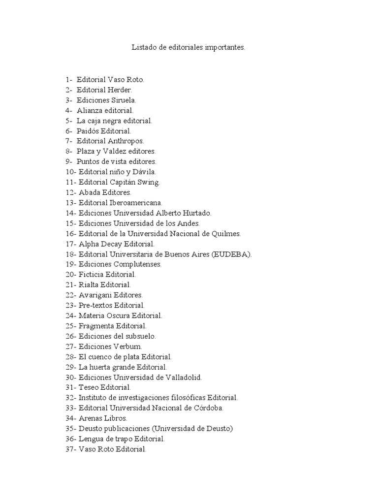 Listado de Editoriales Importantes | PDF