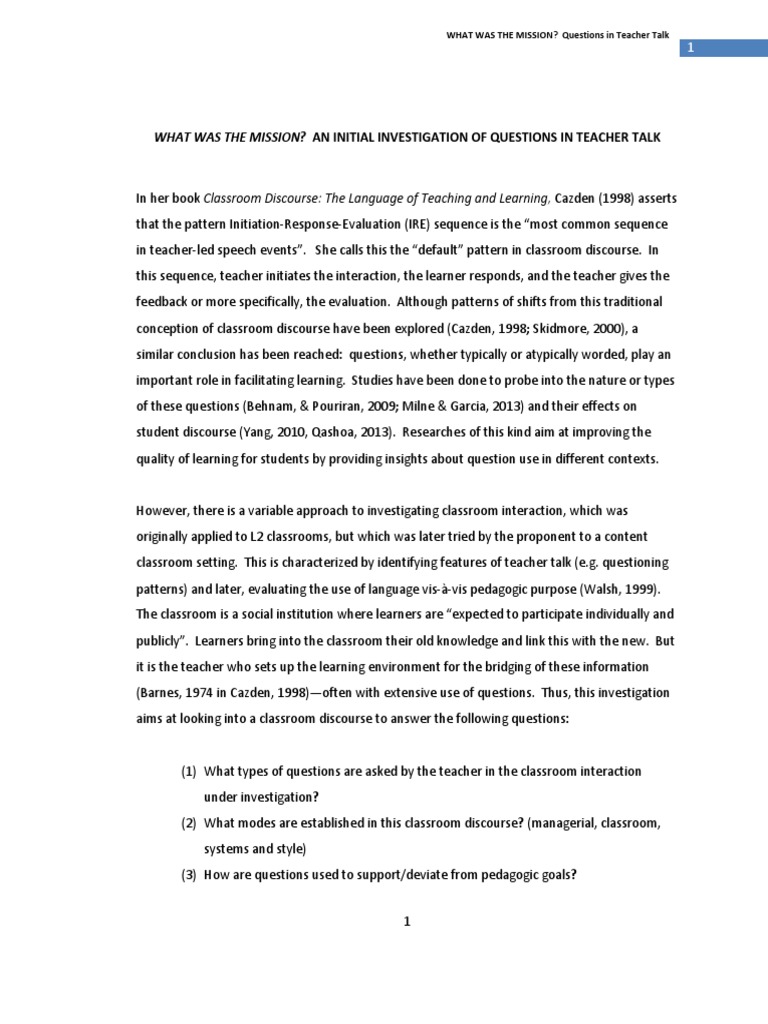 Classroom Discourse | PDF | Learning | Teachers