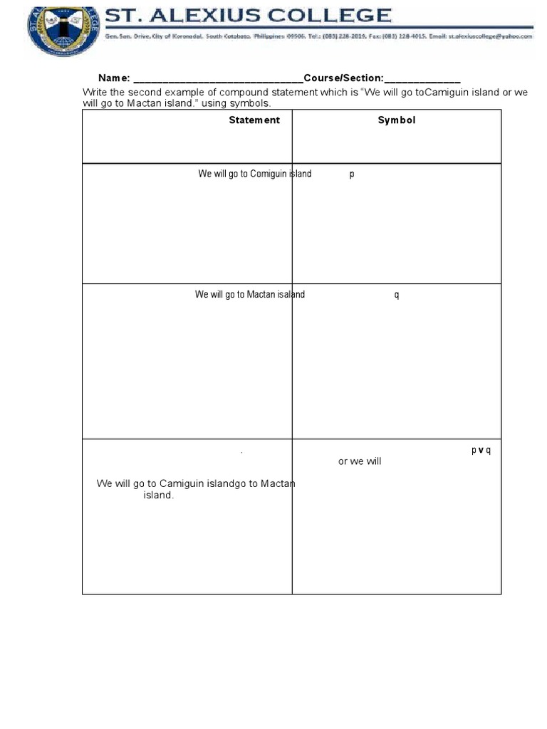 Elementary Logic - Worksheets | PDF