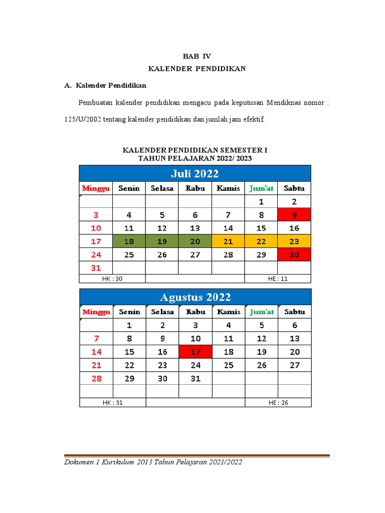 Bab IV Kalend. 2022-2023 | PDF