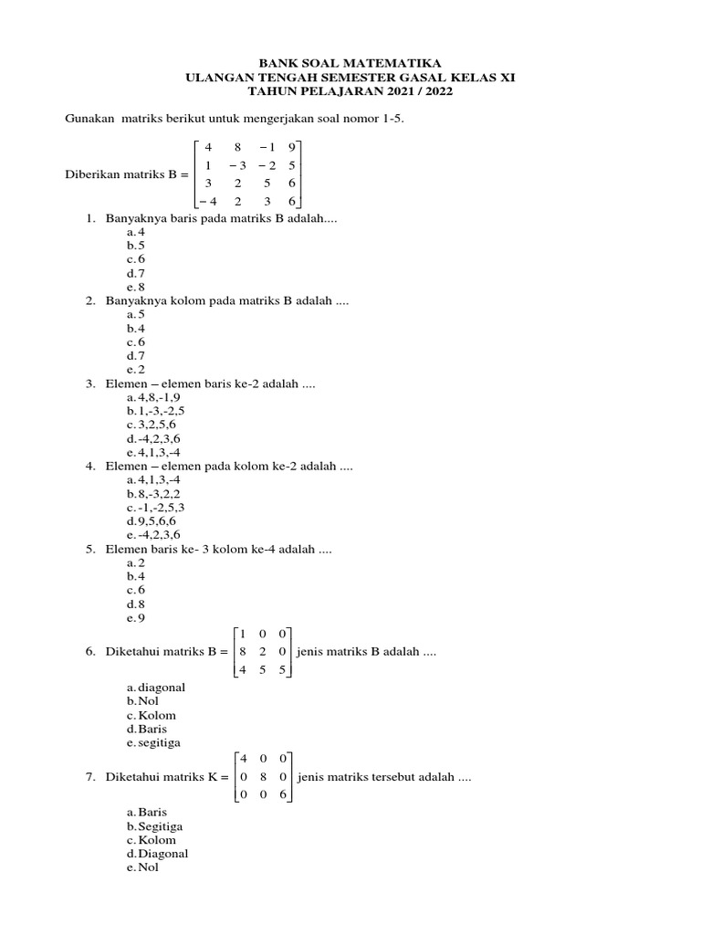 Bank Soal PTS Gasal Kelas Xi | PDF