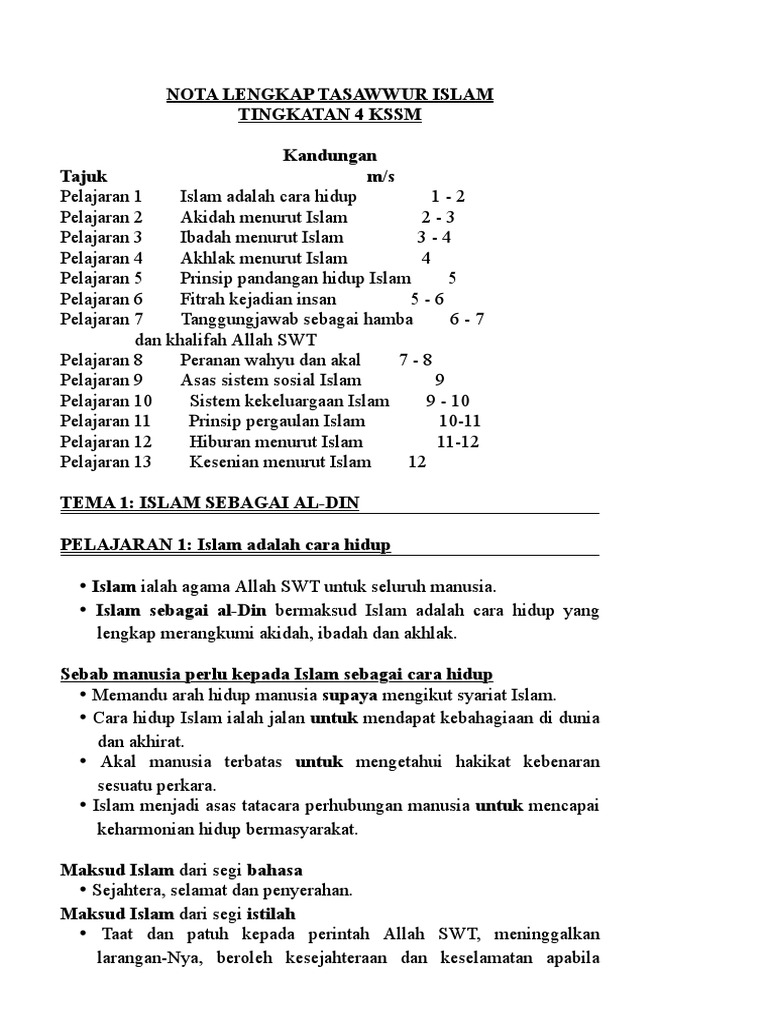 Nota Lengkap Tasawwur Islam t4 KSSM | PDF