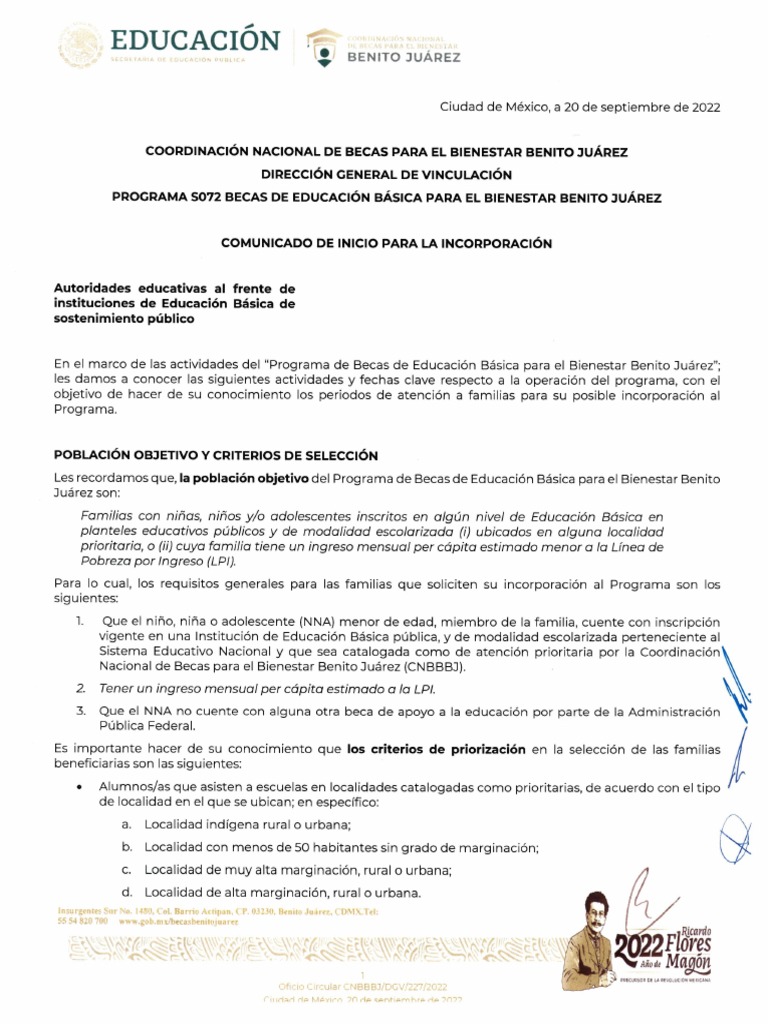 Comunicado Inicio Operativo Becas | PDF