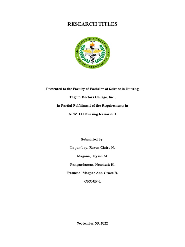 Nursing Research Titles for Students | PDF | Nursing | Public Health