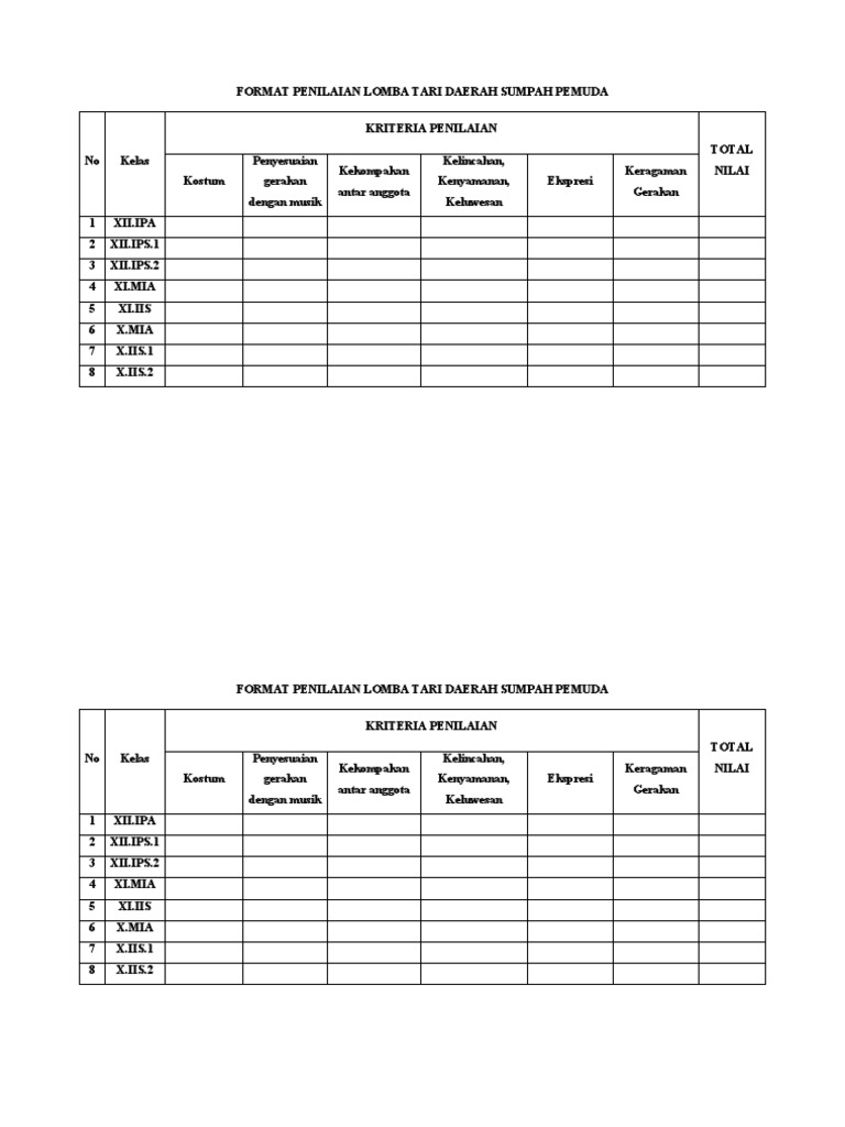 Format Penilaian Lomba Tari Daerah Sumpah Pemuda | PDF Format Penilaian Lomba Tari Daerah Sumpah Pemuda | PDF