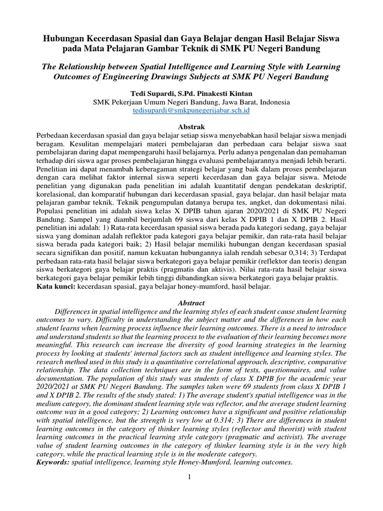 PTK Hubungan Kecerdasan Spasial Dan Gaya Belajar Dengan Hasil Belajar ...