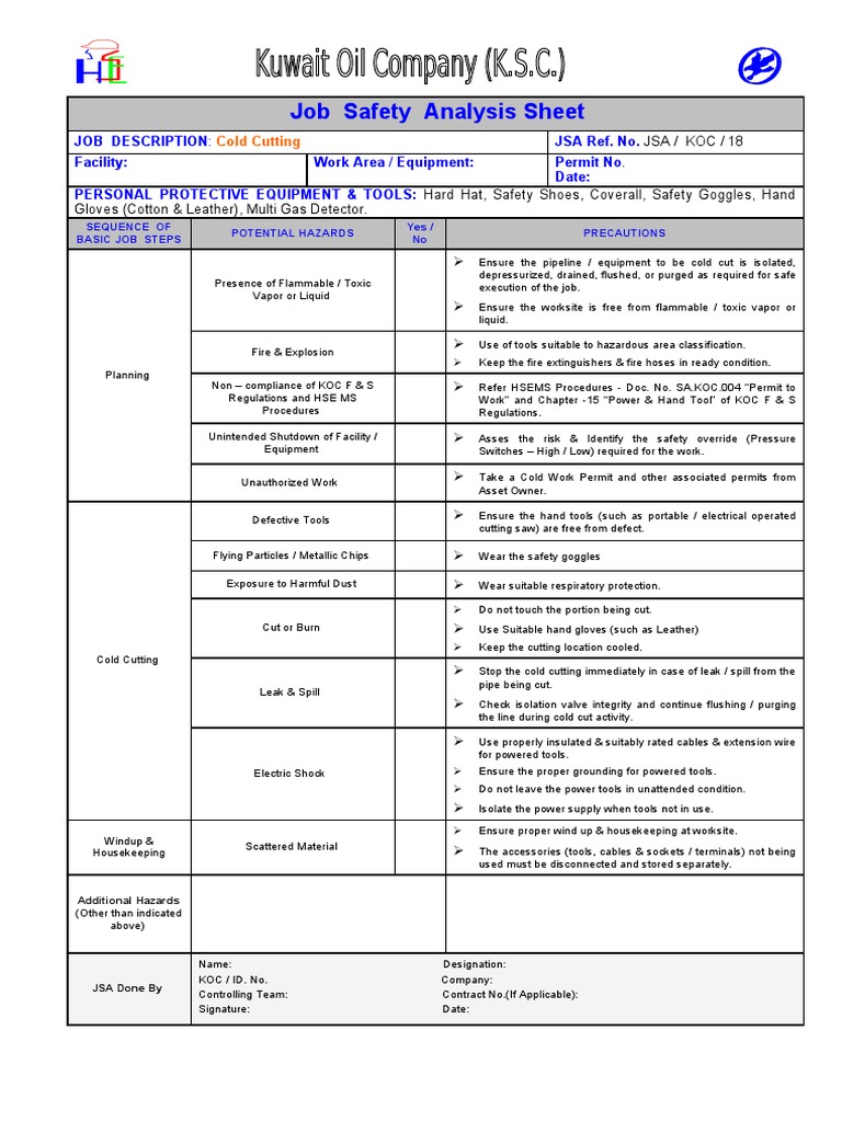 Jsa 18 Cold Cutting PDF Free | PDF | Occupational Safety And Health ...
