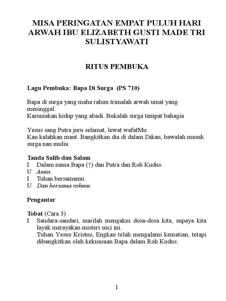 40 Hari Misa Lisa | PDF