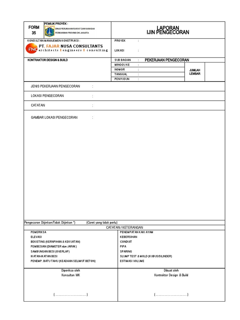 FORM 35 - Laporan Ijin Pengecoran | PDF