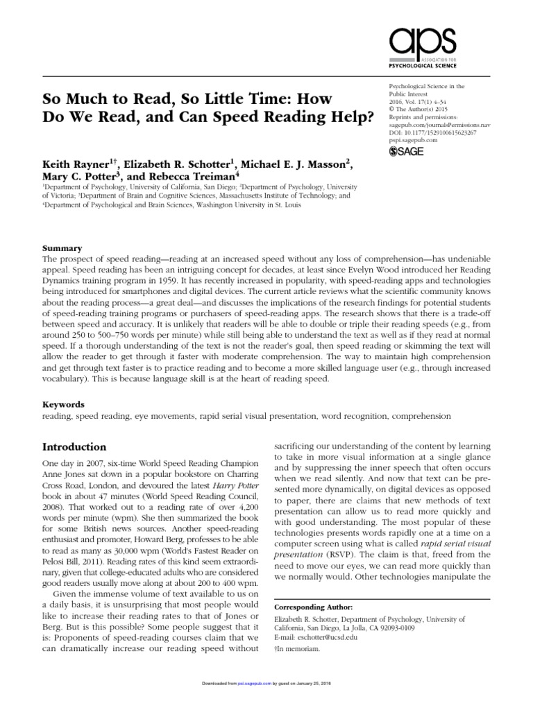 So Much To Read, So Little Time: How Do We Read, and Can Speed Reading ...