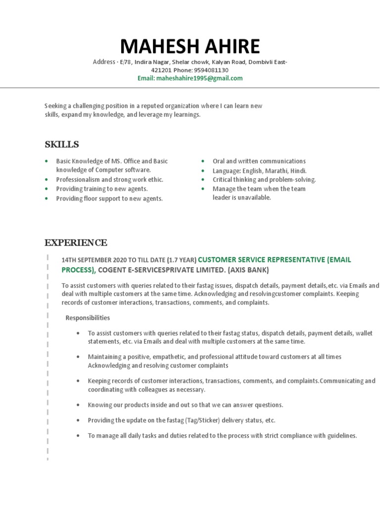 Mahesh Ahire Resume 1.8 | PDF | Career & Growth | Business
