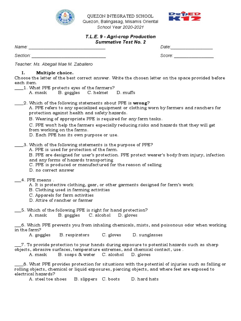 Tle 2 Download Free Pdf Personal Protective Equipment Safety
