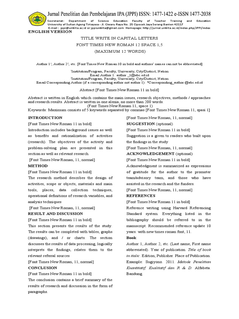 Template Jurnal Penelitian Dan Pembelajaran IPA (JPPI) | PDF