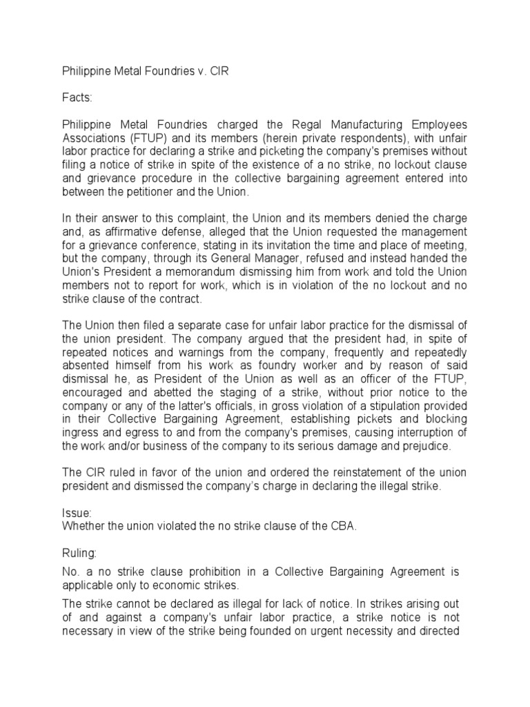 Philippine Metal Foundries v. CA | PDF | Strike Action | Collective ...