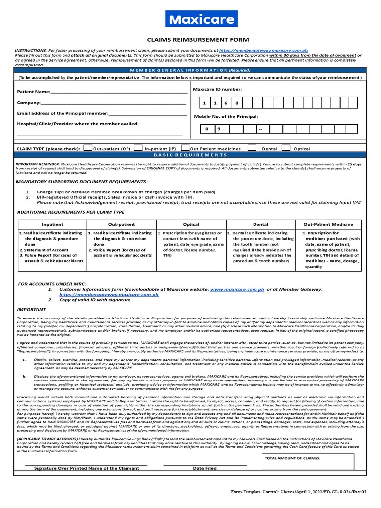 Maxicare Reembursement Form | PDF