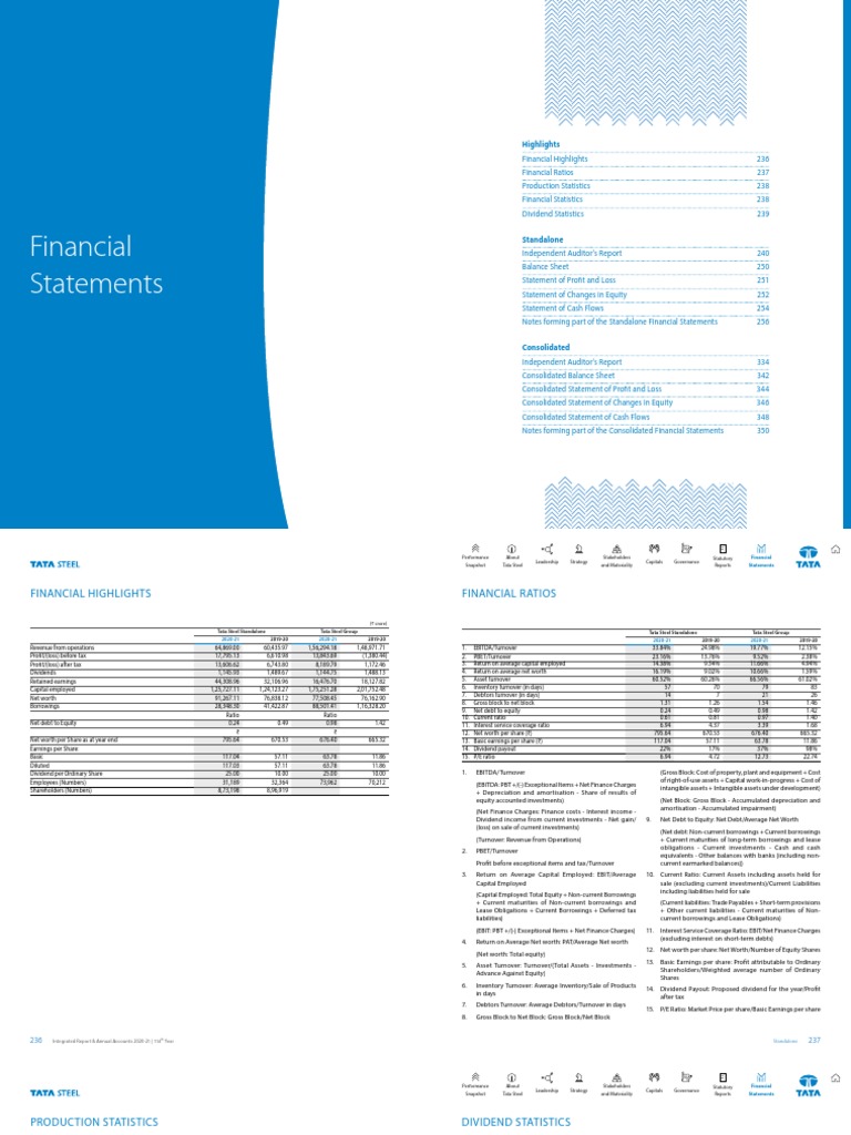 Tata Steel Financial Statement FY21 | PDF | Equity (Finance) | Revenue