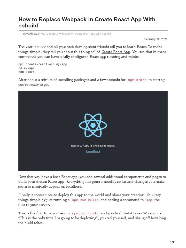 How To Replace Webpack In Create React App With Esbuild Pdf Java Script Mobile App 5157