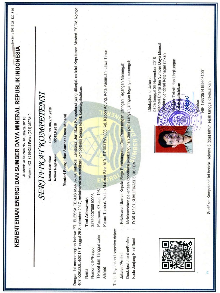 Sertifikat Kompetensi Listrik ESDM Tenaga Teknis | PDF
