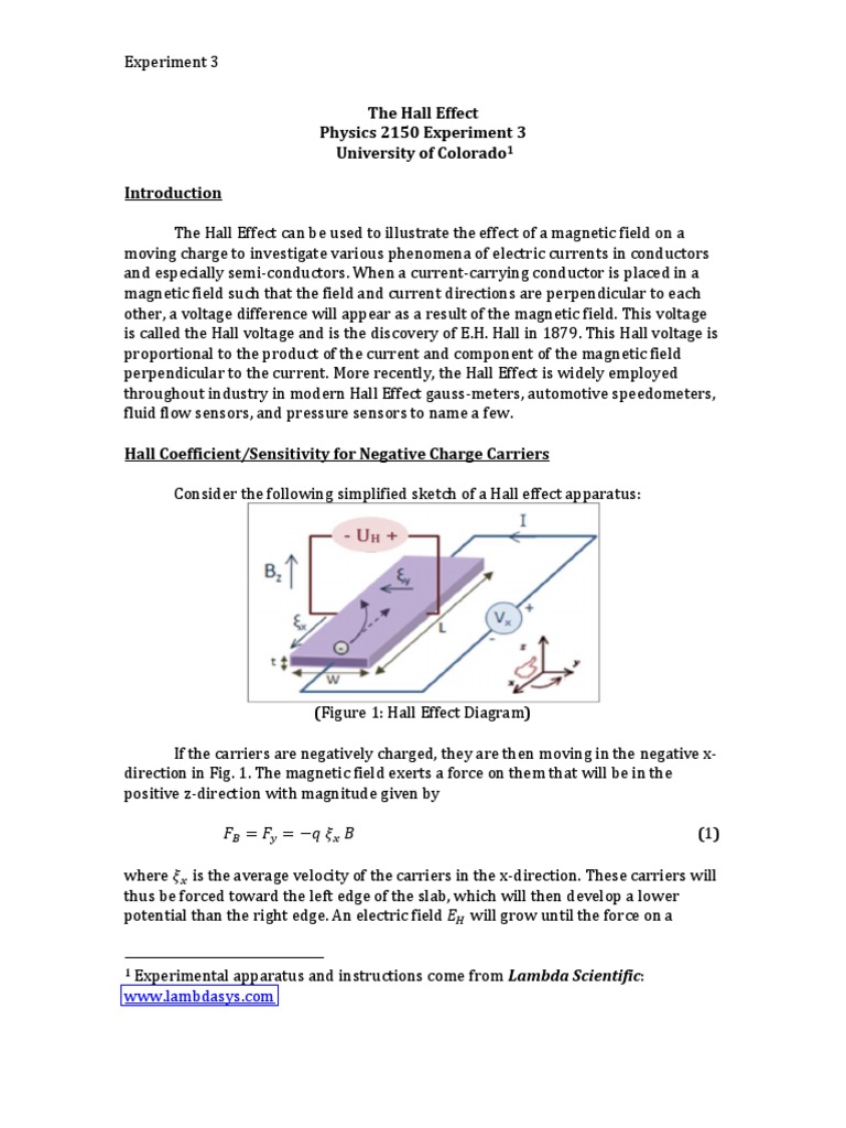 Physics 2150 Lab 03 - The Hall Effect | PDF | Magnetic Field | Semiconductors