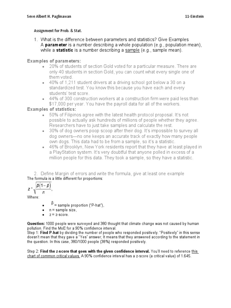 Assignment For Prob. and Stat. | PDF | Statistics | Sampling (Statistics)