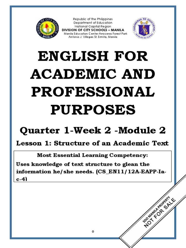 EAPP - Q1 - W2 - Mod2 Structure of An Academic Text | PDF | Empathy | Thesis