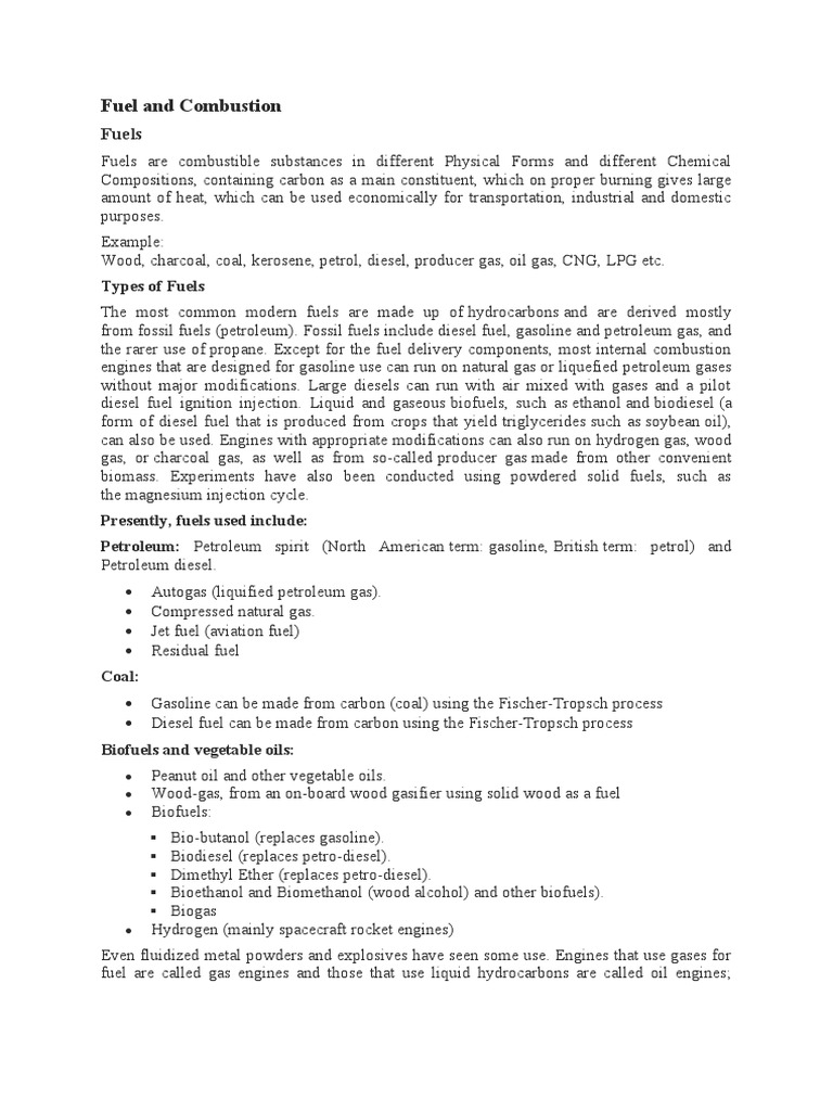Fuel and Combustion | PDF | Internal Combustion Engine | Fuels