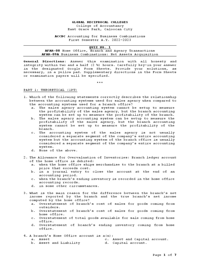Quiz No. 1-AFAR-08 AFAR-09A | PDF | Debits And Credits | Book Value