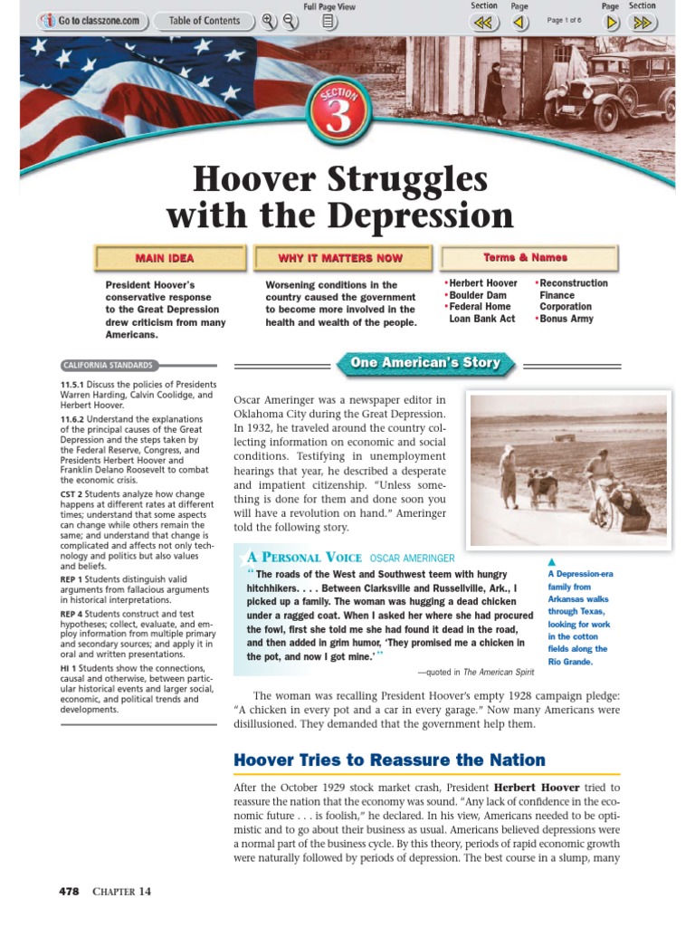 Textbook Reading - Hoover Struggles With The Depression | PDF