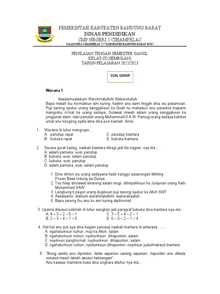 Contoh Soal Ulangan | PDF