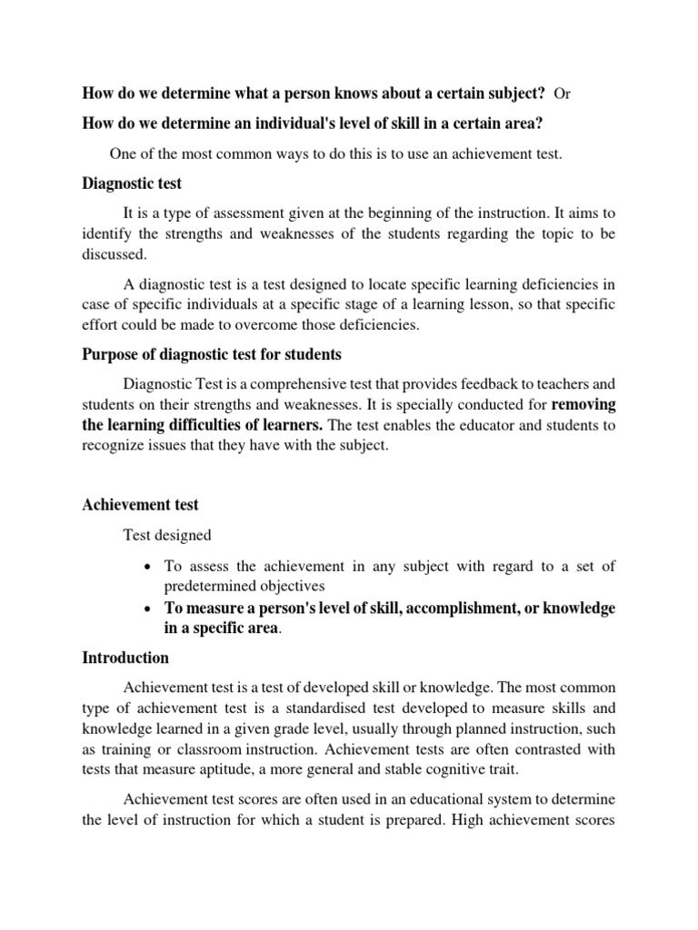 Understanding Diagnostic Tests in Education | PDF | Test (Assessment ...