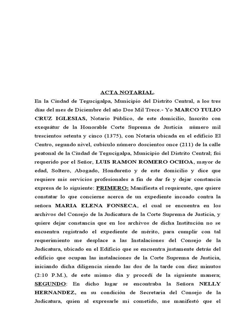 Acta Notarial Luis Ramon Romero Judicatura (Iglesis 2013) . | PDF | Gobierno | Justicia