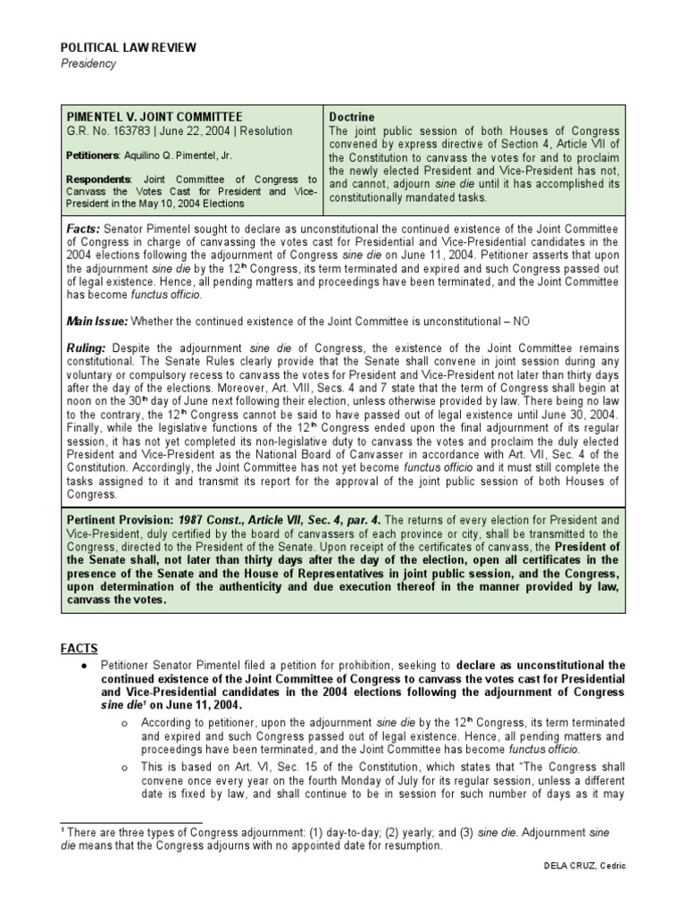 Pimentel v. Joint Committee Ruling | PDF | American Government | United ...