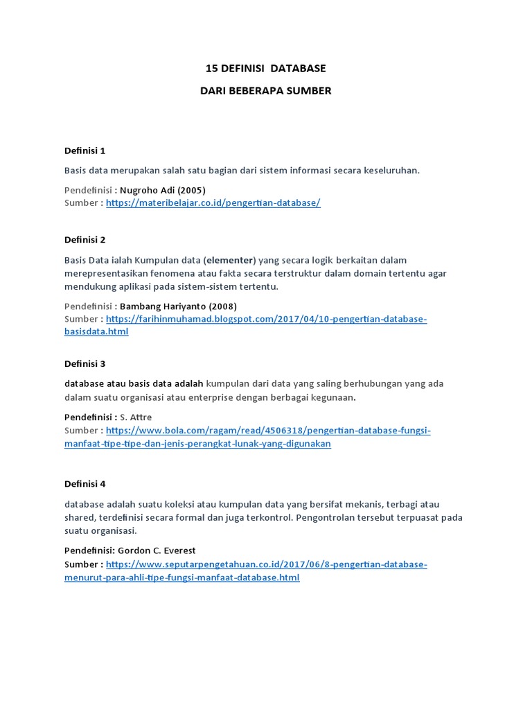 15 Definisi Database Dari Beberapa Sumber | PDF