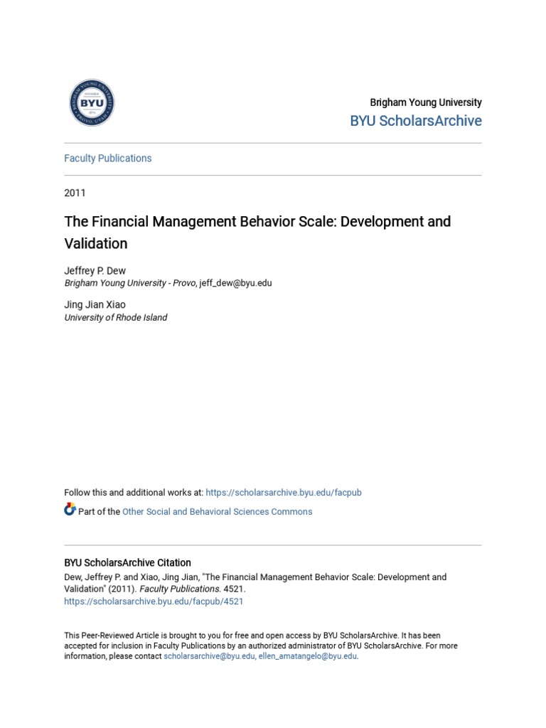 The Financial Management Behavior Scale - Development and Validati | PDF