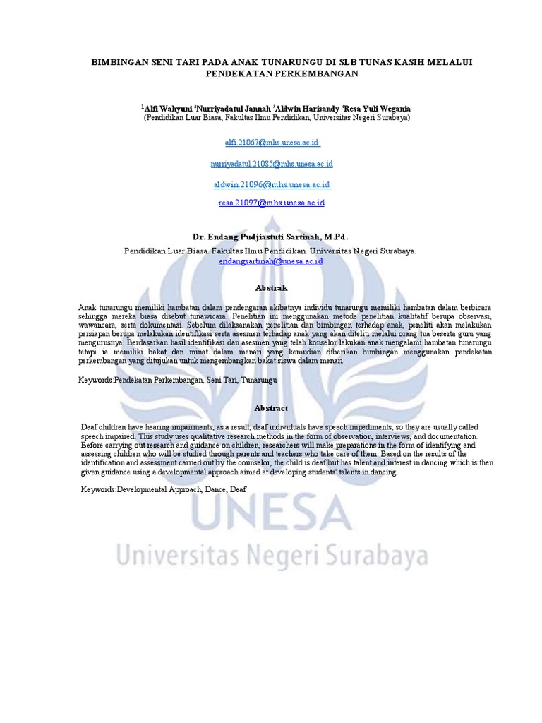 Bimbingan Seni Tari Pada Anak Tunarungu Di SLB Tunas Kasih Melalui ...